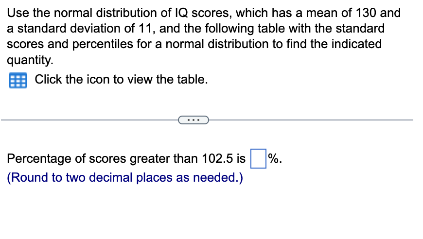 Solved Use the normal distribution of IQ scores, which has a | Chegg.com