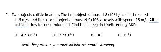 Solved 5 Two Objects Collide Head On The First Object Of