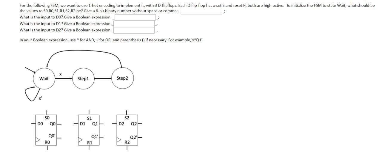 Solved For the following FSM, we want to use 1-hot encoding | Chegg.com