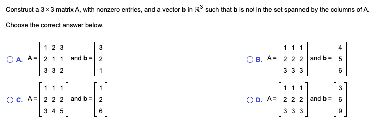 Solved Construct a 3 x 3 matrix A, with nonzero entries, and | Chegg.com