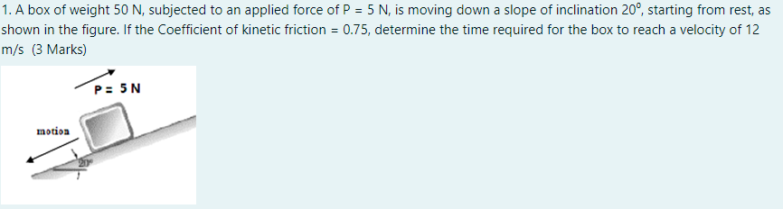 Solved 1. A box of weight 50 N, subjected to an applied | Chegg.com