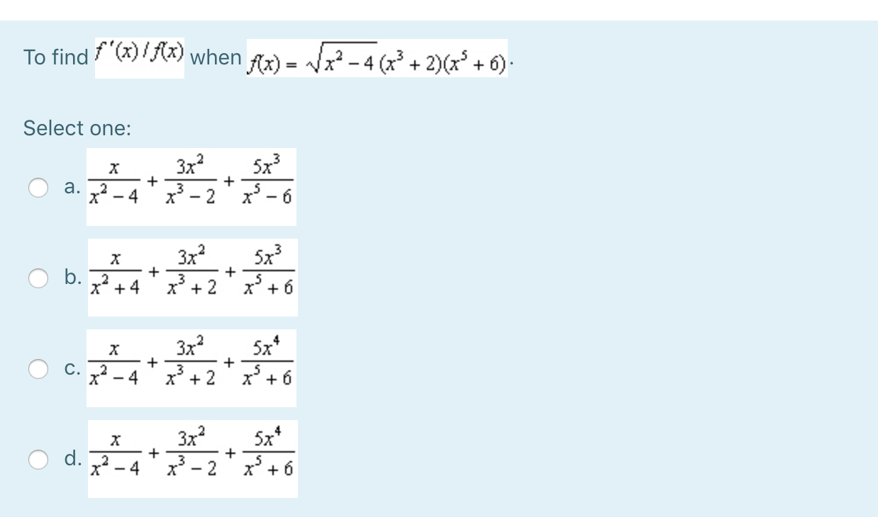 Solved To find f'(x)/ f(x) when f(x) = 1x2 - 4(x + 2)(x+6). | Chegg.com