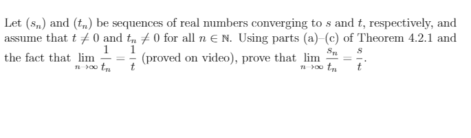 Solved Let (sn) and (tr) be sequences of real numbers | Chegg.com