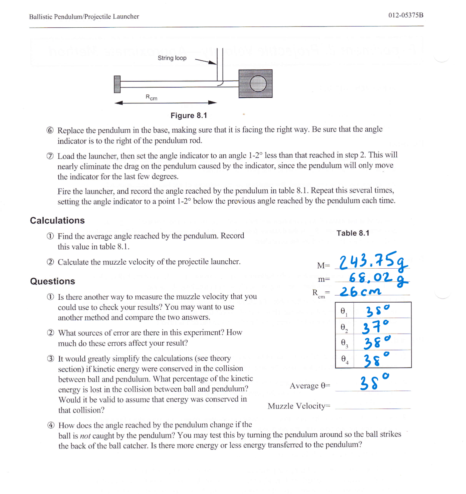Experiment 8: Projectile Velocity-Approximate Method | Chegg.com