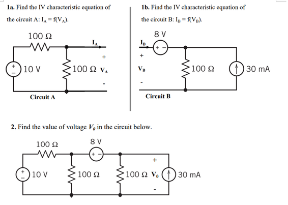 Solved 1a. Find the IV characteristic equation of the | Chegg.com