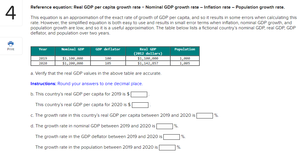 Solved Reference equation: Real GDP per capita growth rate = | Chegg.com