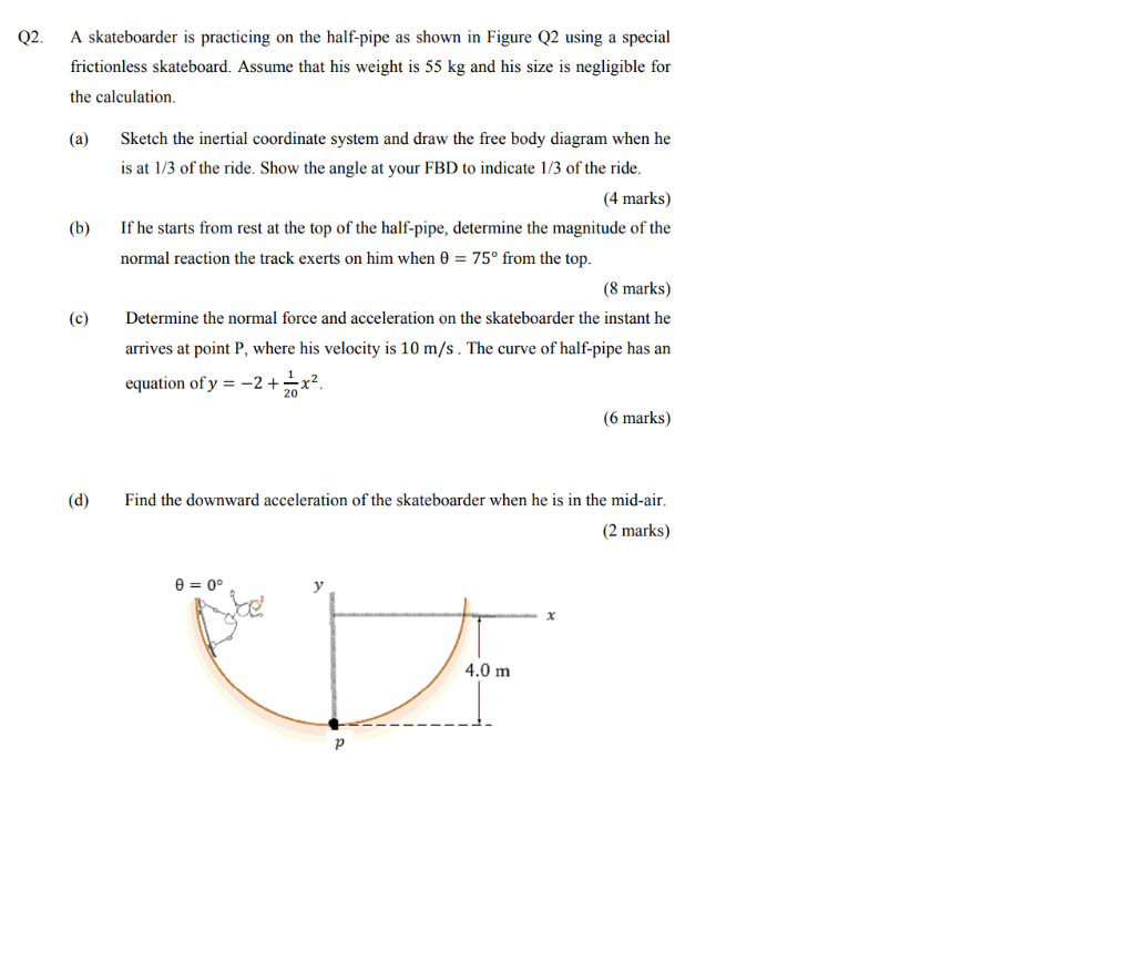 Solved Q2. A skateboarder is practicing on the half-pipe as | Chegg.com