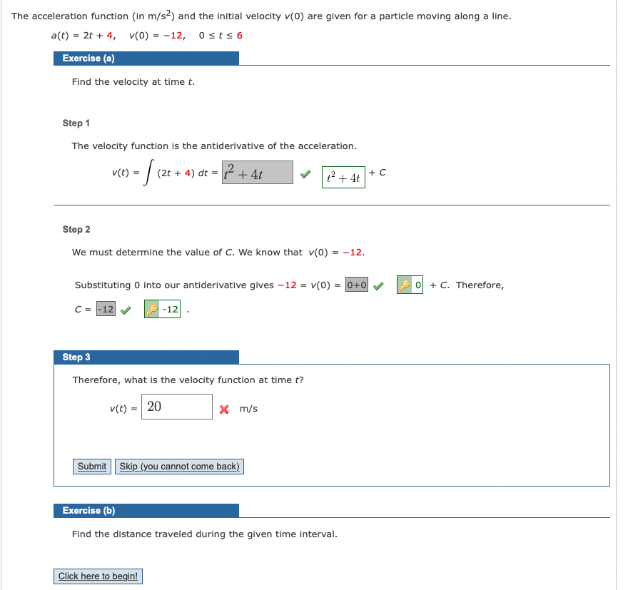 Solved The acceleration function (in m/s2) and the initial | Chegg.com