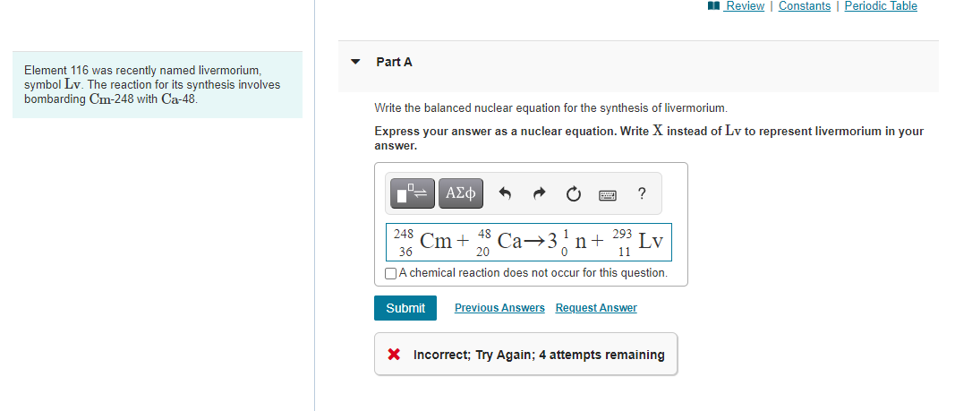 Solved Review | Constants Periodic Table Part A Element 116 | Chegg.com