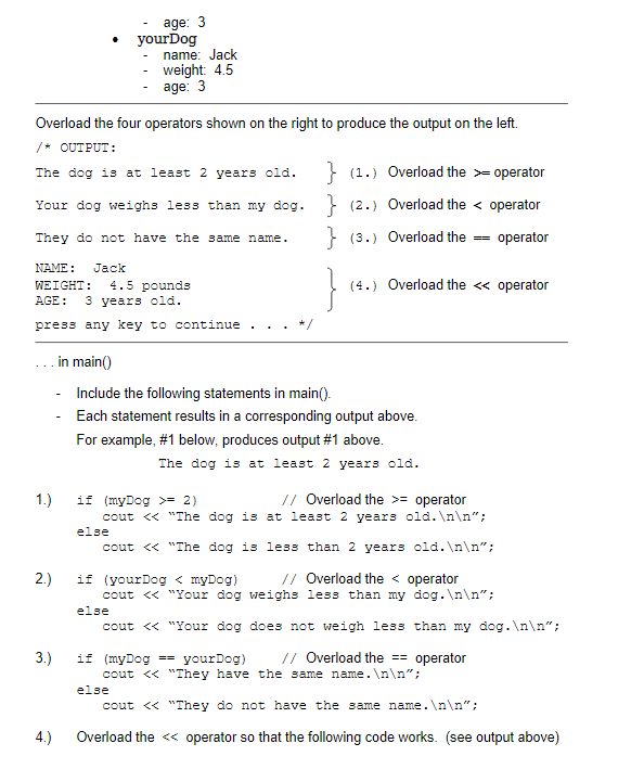 Solved HW_9f . (2 Programs) HW 9f-1 - Dog class - Overload | Chegg.com
