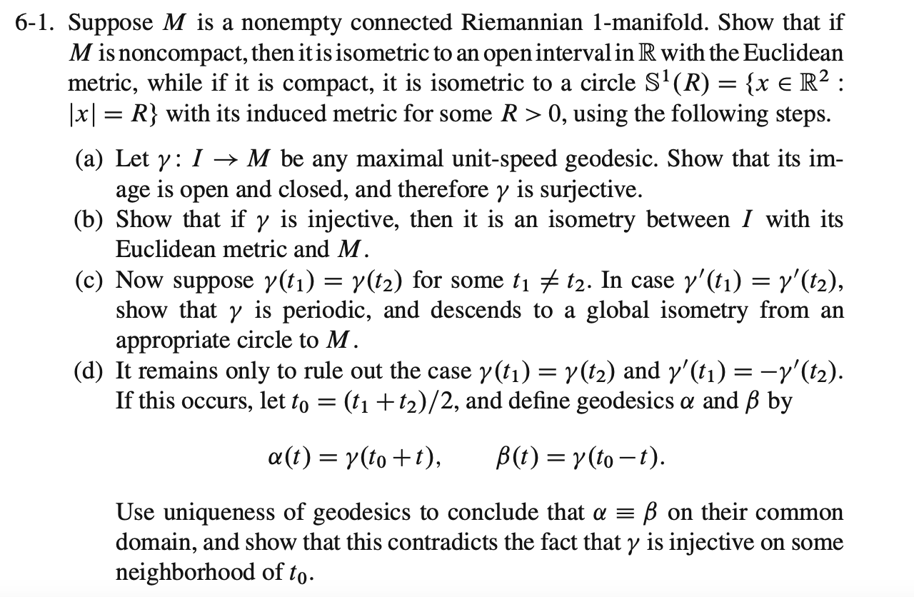 Solved Suppose M is a nonempty connected Riemannian | Chegg.com