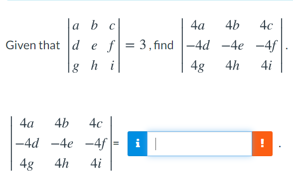 Solved 4c a b c 4a 46 Given that d e f = 3, find-4d -4e g h | Chegg.com