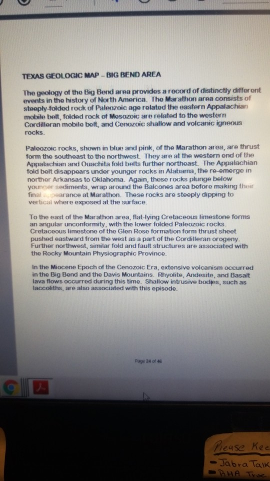 TEXAS GEOLOGIC MAP - BIG BEND AREA Anewer 1. The red | Chegg.com