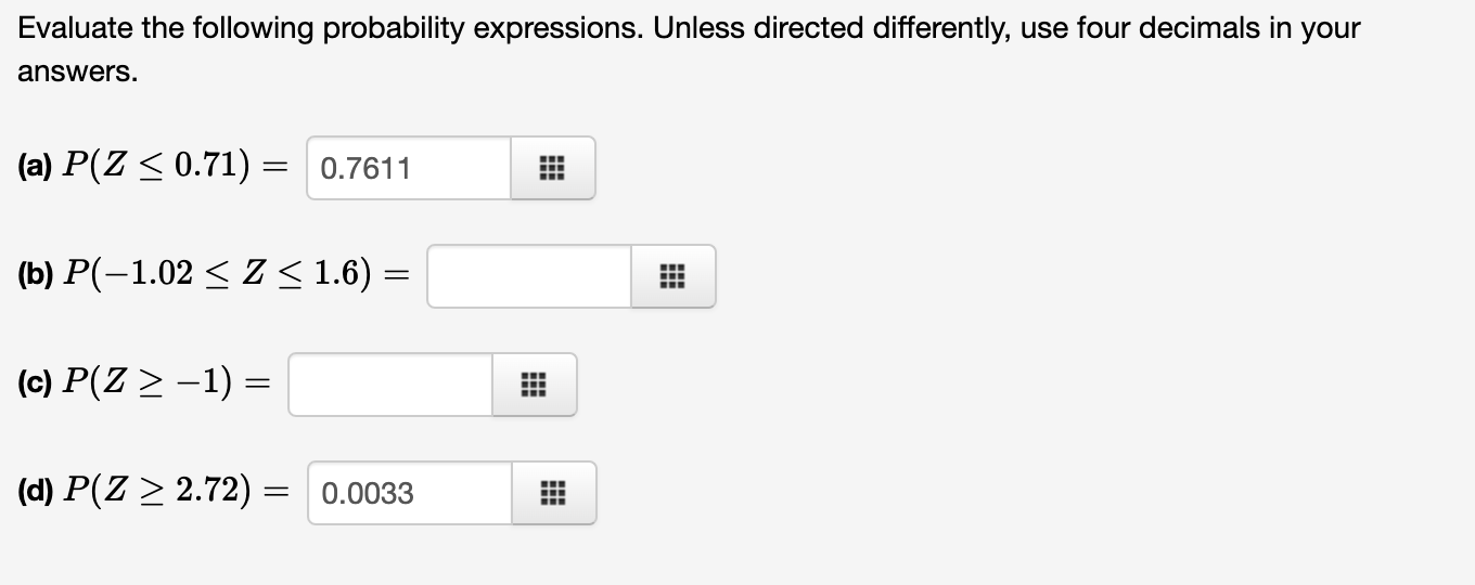 Solved Evaluate the following probability expressions. | Chegg.com