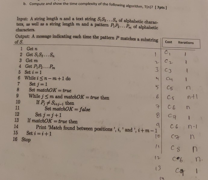 Solved b. Compute and show the time complexity of the | Chegg.com