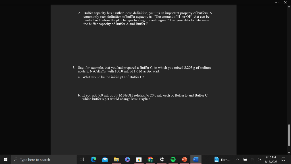 Mass of NaC2H3O2 used to prepare buffer (g) : Both | Chegg.com