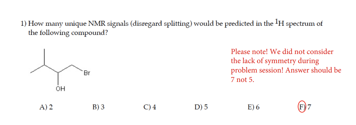 Solved 1) How many unique NMR signals (disregard splitting) | Chegg.com