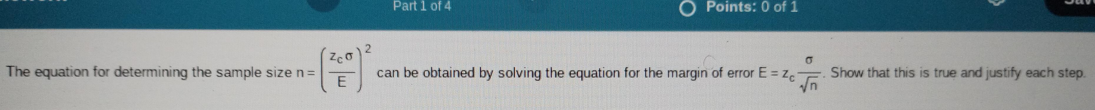 Solved The equation for determining the sample size | Chegg.com