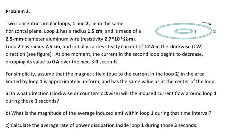 Solved Problem 2. Two concentric circular loops, 1 and 2, | Chegg.com
