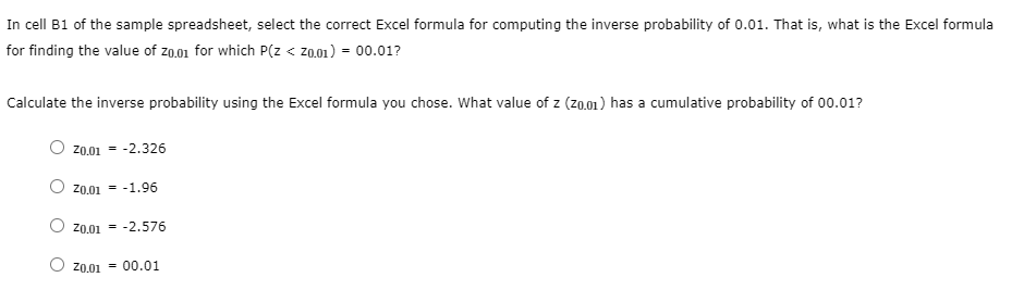 Solved 6. Using Excel - inverse normal probabilities | Chegg.com