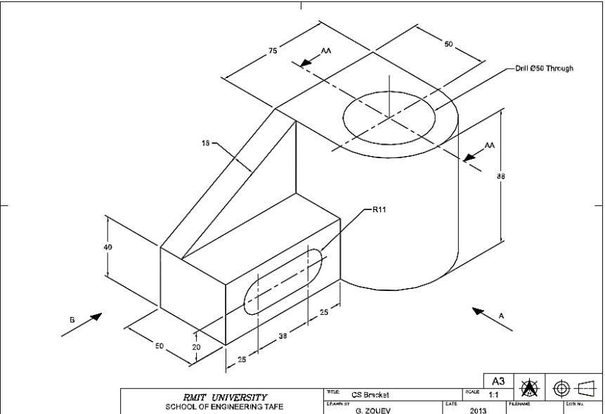 Solved A front view from direction A | Chegg.com