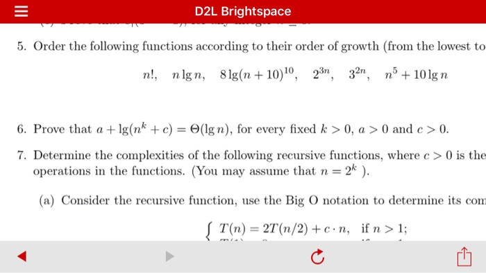 Solved Order the following functions according to their | Chegg.com