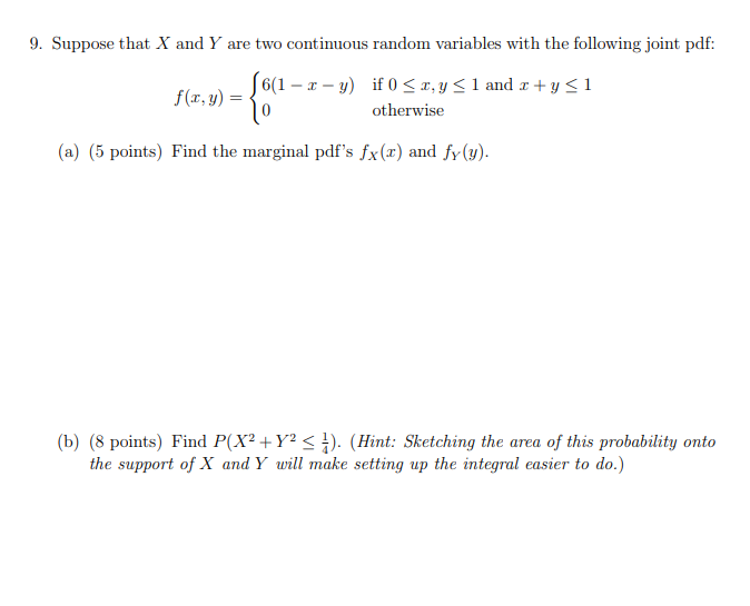 Solved 9. Suppose that X and Y are two continuous random | Chegg.com