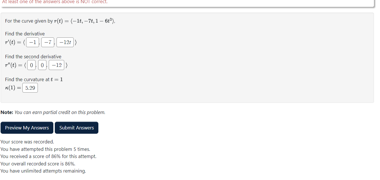 Solved For the curve given by r(t)=(:-1t,-7t,1-6t2:)Find the | Chegg.com