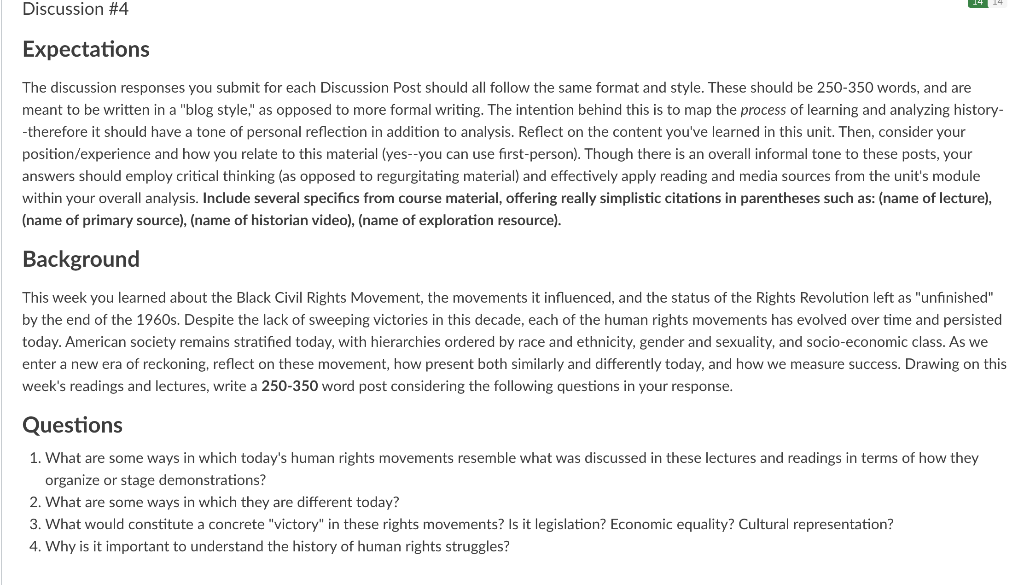 Discussion #4 Expectations The discussion responses | Chegg.com