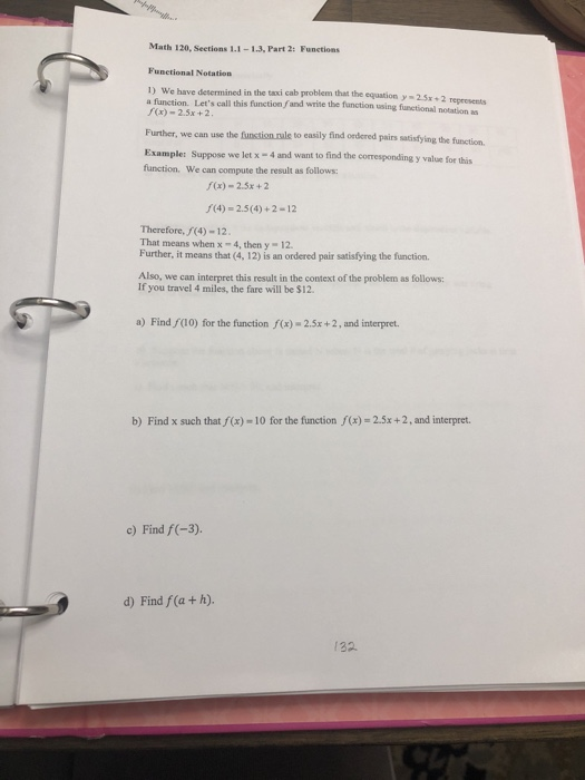 Solved Math 120, Sections 1.1-1.3, Part 2: Functions | Chegg.com