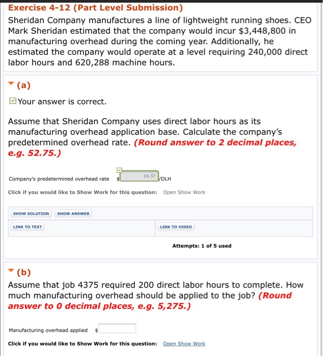 Solved Exercise 4-12 (Part Level Submission) Sheridan | Chegg.com