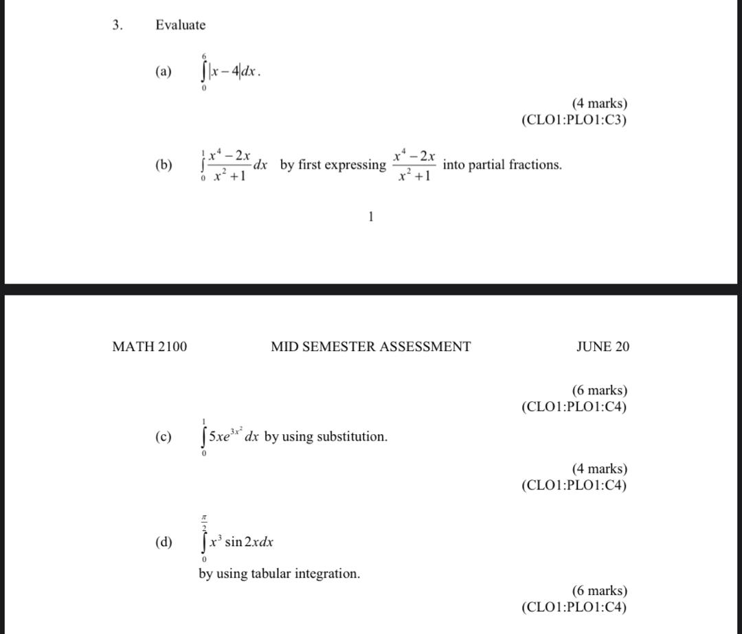 Solved 3. Evaluate (a) - 4/dx. (4 marks) (CLO1:PLO1:C3) (b) | Chegg.com