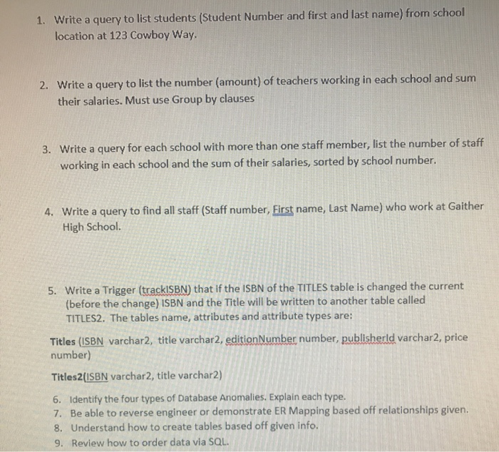 Solved Write a query to list students (Student Number and | Chegg.com