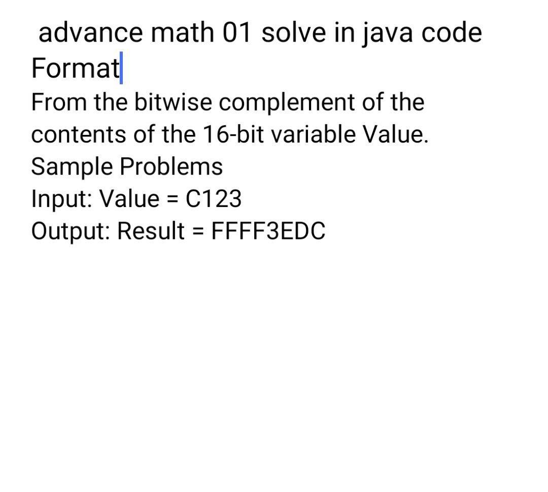 advance math 01 solve in java code Format From the | Chegg.com