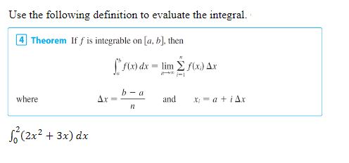 Solved Use the following definition to evaluate the | Chegg.com