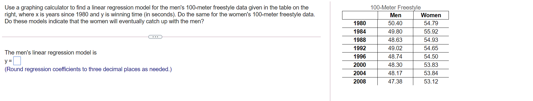 Solved Use a graphing calculator to find a linear regression | Chegg.com