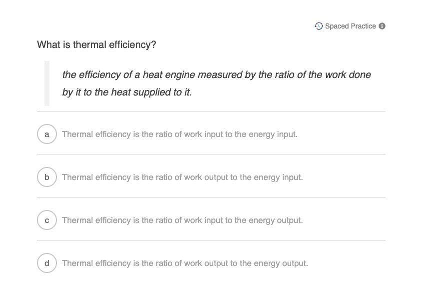 Solved Spaced Practice What is thermal efficiency? the | Chegg.com