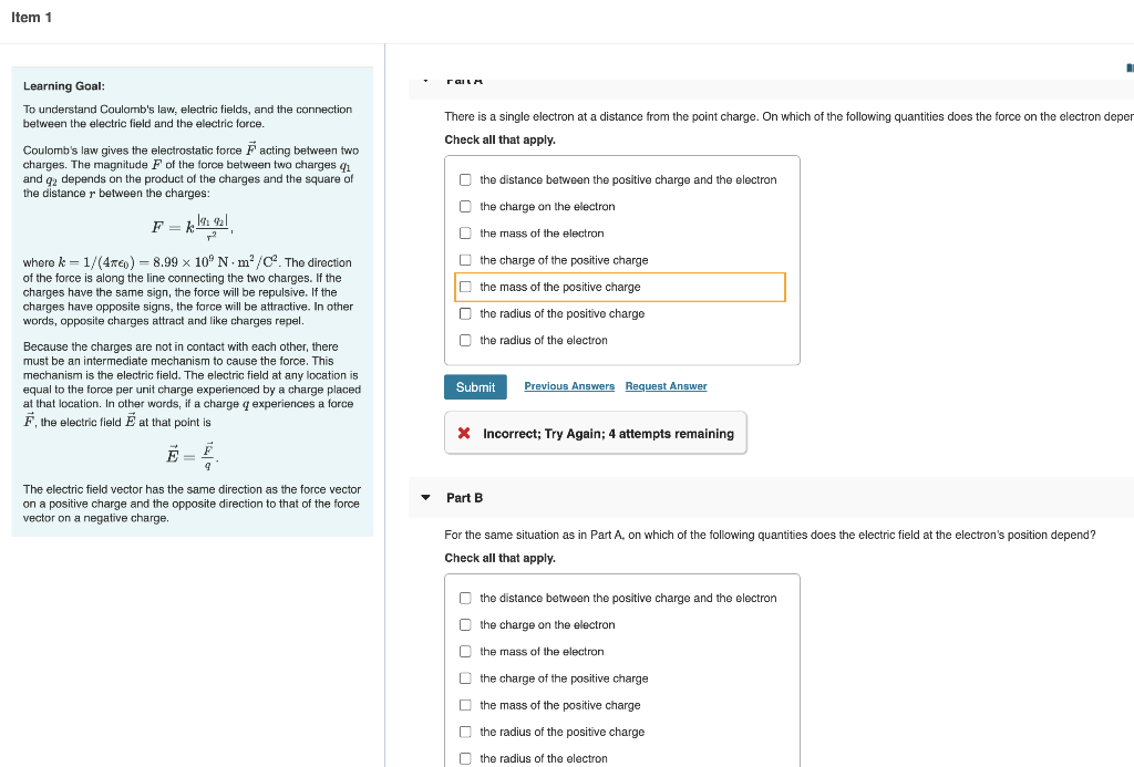 Solved Item 1 rail Learning Goal: To understand Coulomb's | Chegg.com