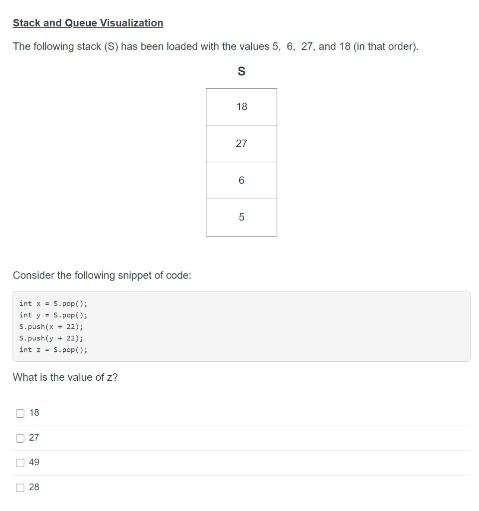 Solved Stack and Queue Visualization The following queue (Q) | Chegg.com