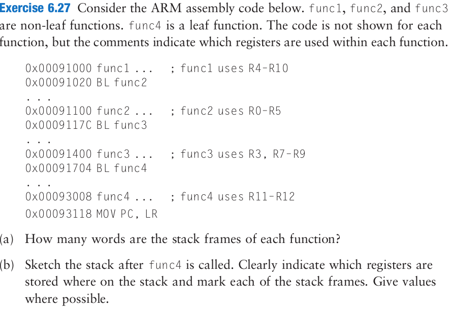 Solved Exercise 6.27 Consider the ARM assembly code below. | Chegg.com