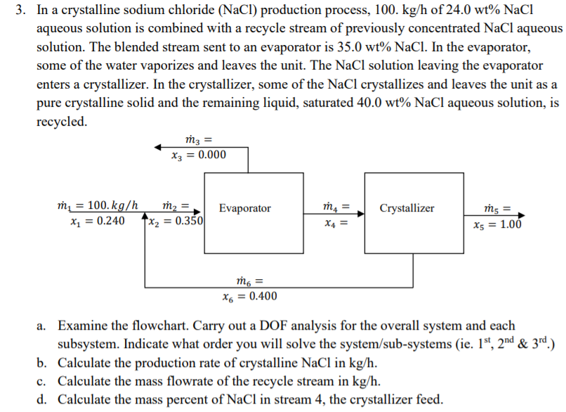 Solved 3. In a crystalline sodium chloride (NaCl) production | Chegg.com