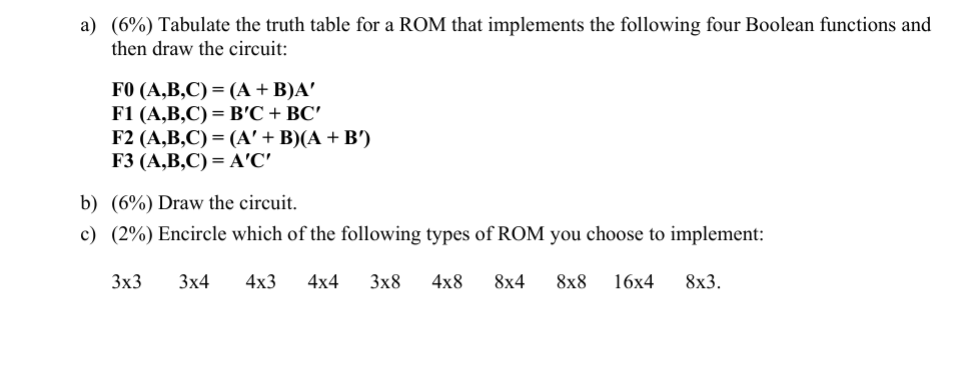 Solved a) (6%) Tabulate the truth table for a ROM that | Chegg.com