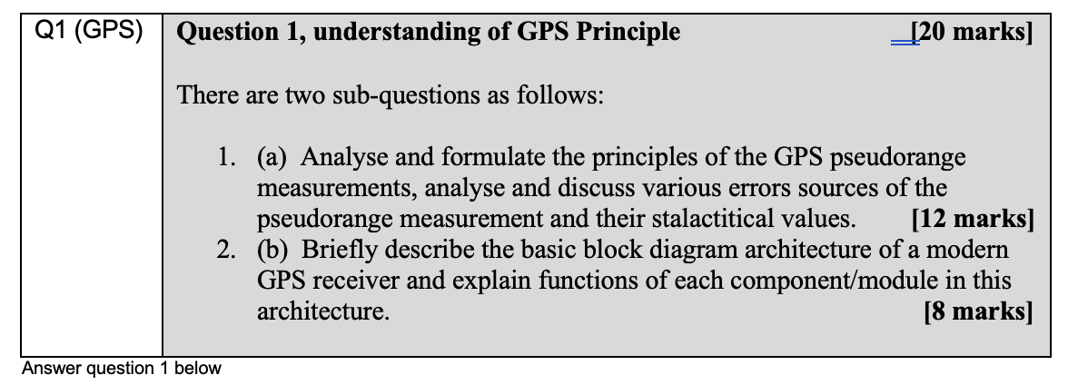 Solved Q1 (GPS) Question 1, understanding of GPS Principle | Chegg.com
