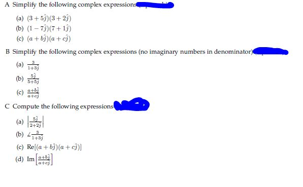 Solved A Simplify the following complex expressions (a) (3 + | Chegg.com