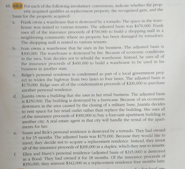 Solved For each of the following involuntary conversions, | Chegg.com