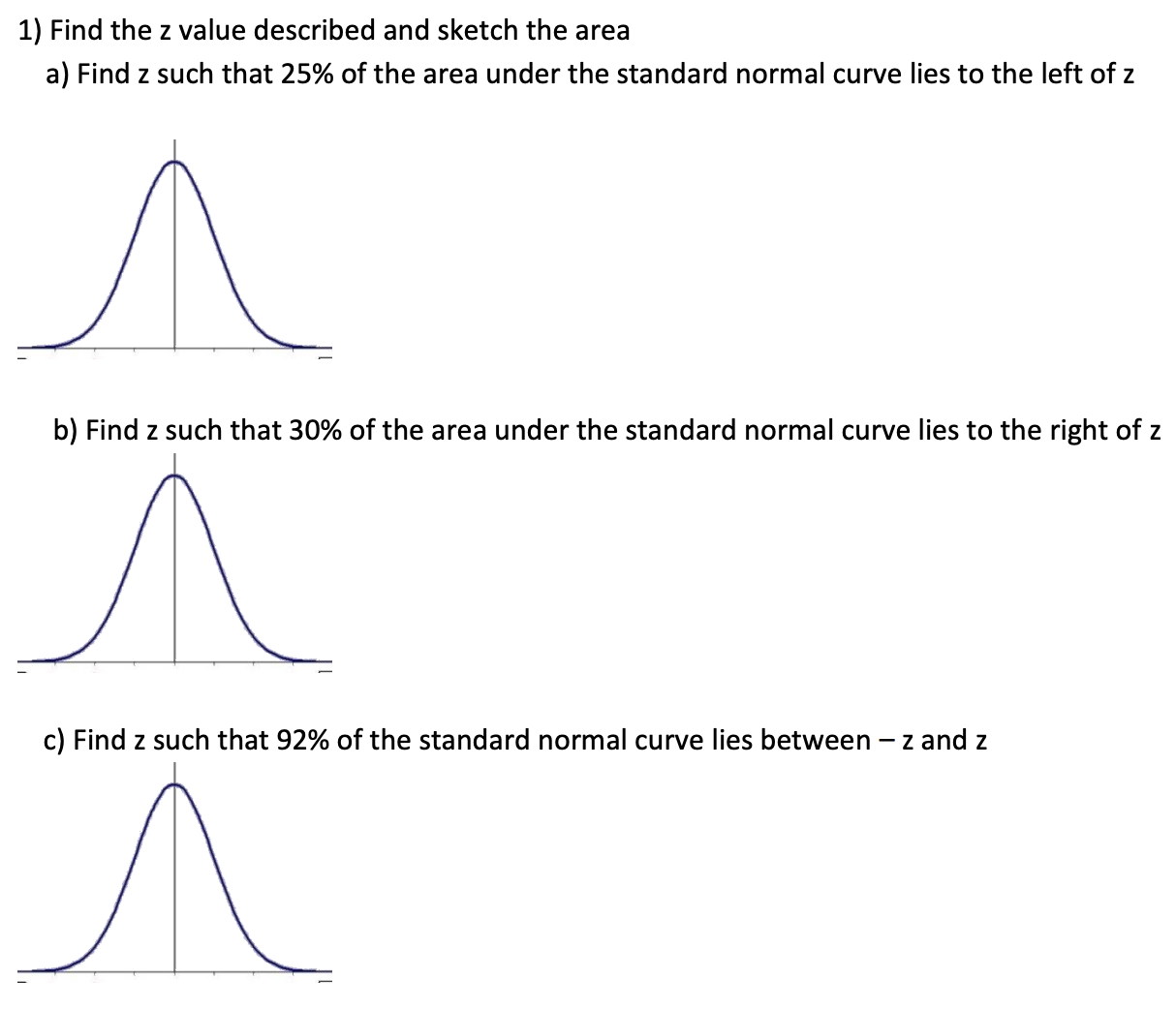 Solved 1) ﻿Find the z value described and sketch the area | Chegg.com