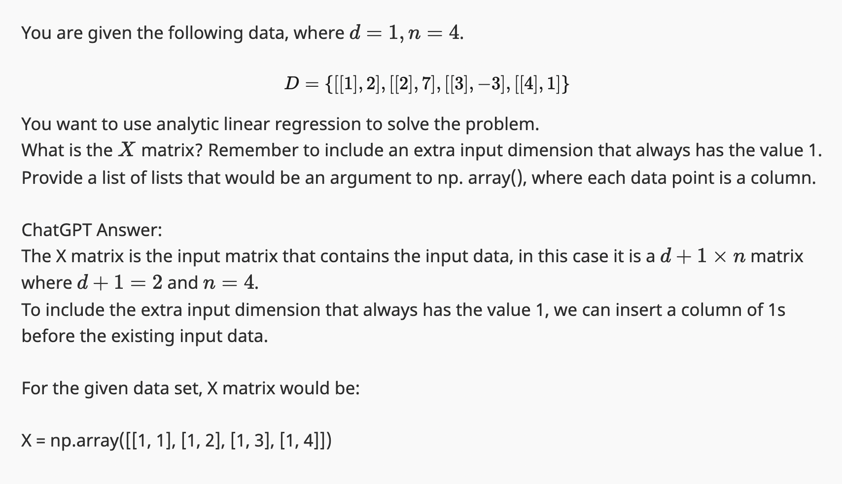 Solved You are given the following data, where d=1,n=4. | Chegg.com