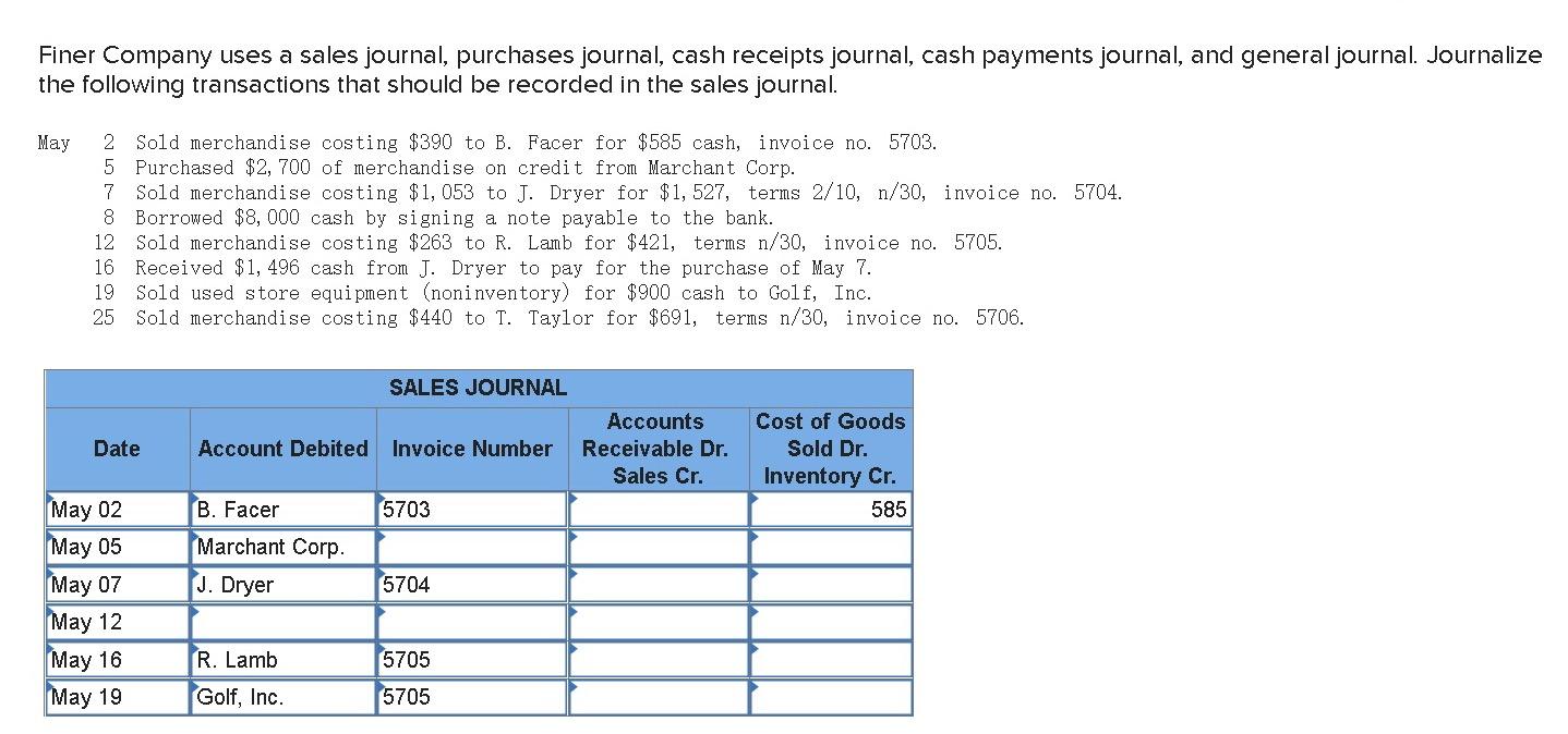 Solved Finer Company uses a sales journal, purchases | Chegg.com Solved Finer Company uses a sales journal, purchases | Chegg.com