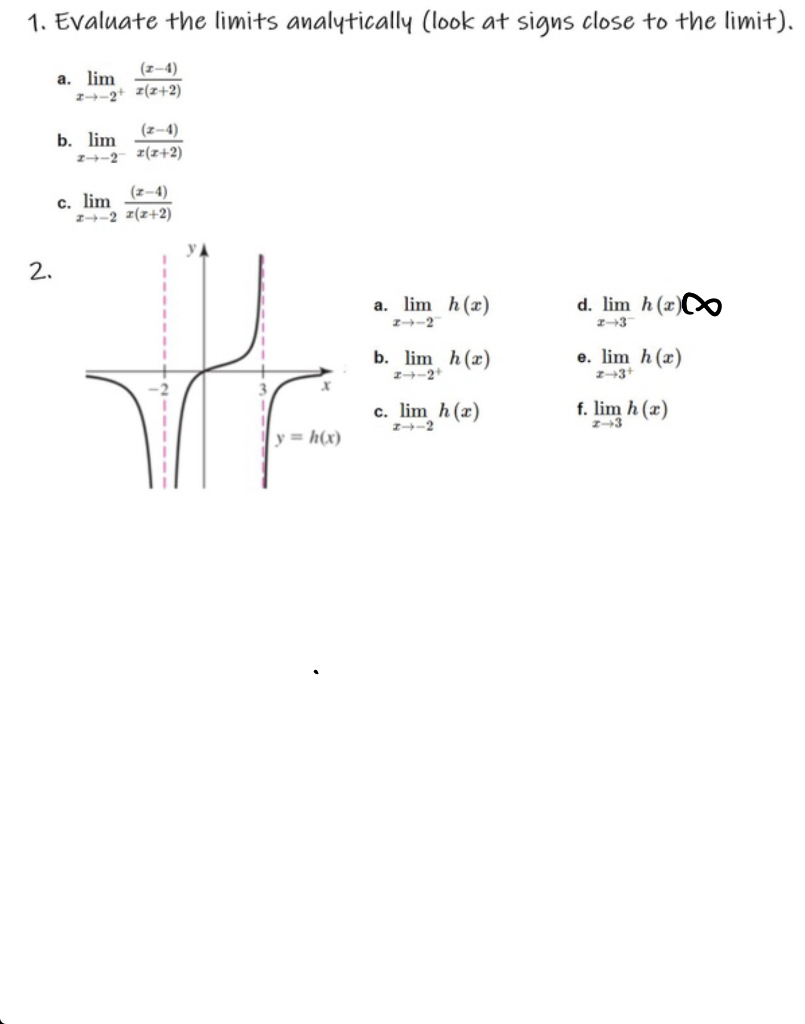 Solved 1. Evaluate the limits analytically (look at signs | Chegg.com