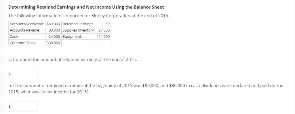 Solved Determining Retained Earnings and Net Income Using | Chegg.com